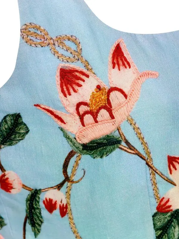 Agua Bendita Embroidered Linen Blouse - Blue