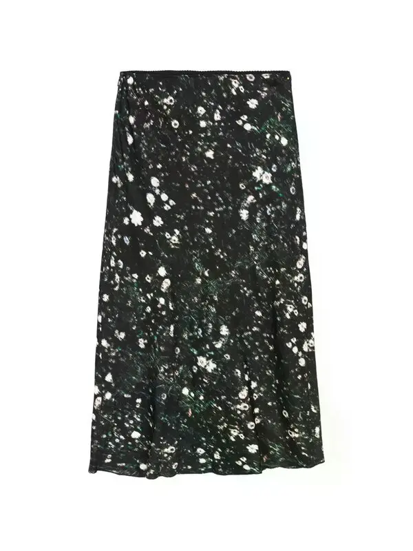 LESS Jasmine-print A-line Midi Skirt - Black