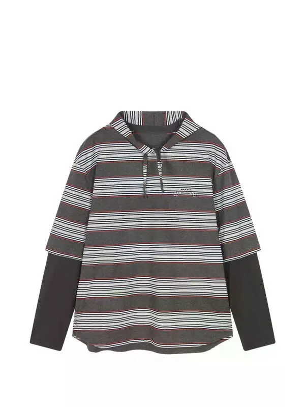 CROQUIS Striped Mock-layer T-shirt - Grey