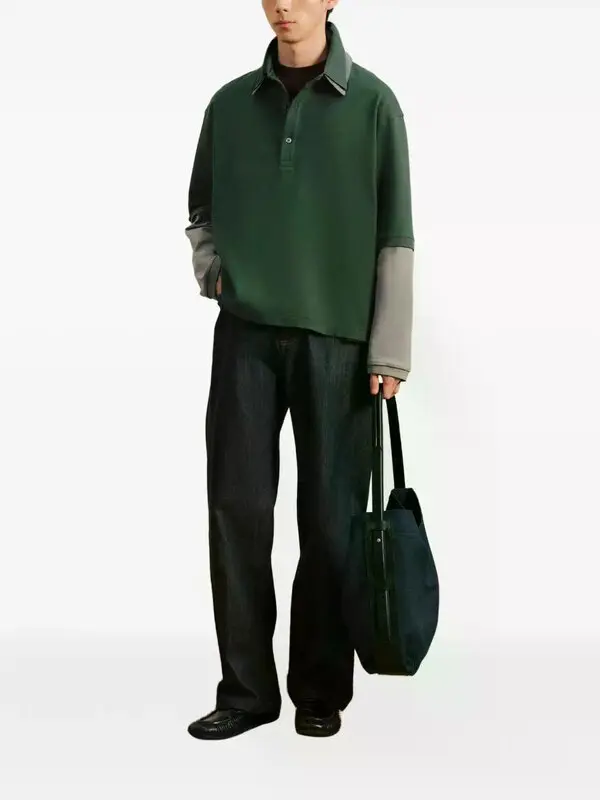 CROQUIS Mock-layer Long-sleeve Polo Shirt - Green