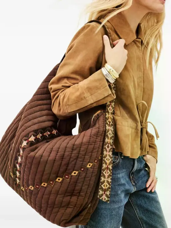 Ba&sh Large Lenny Embroidered Quilted Tote Bag