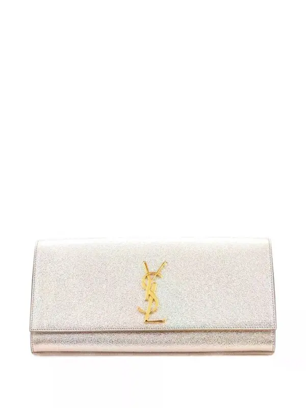 Saint Laurent Classic Monogram Metallic Calfskin Long Clutch Bag - Silver