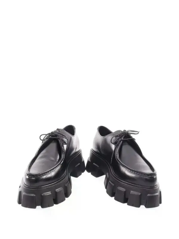 Prada 2010s Monolith Brushed-leather Derby Shoes - Black