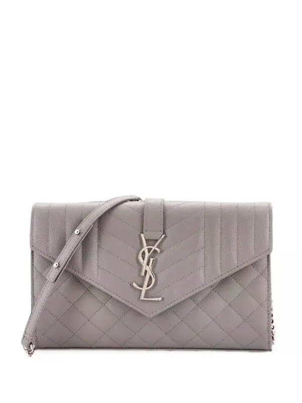 Saint Laurent Classic Monogram Chain Wallet Mixed Matelasse Leather Medium Crossbody Bag - Grey