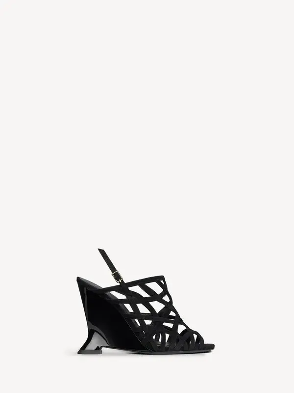 Balmain Wedge Cage Sandals In Suede