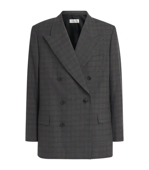 Dries Van Noten Wool Check Double-breasted Blazer - Brown