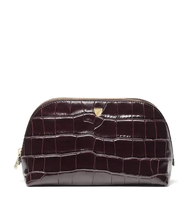 ASPINAL OF LONDON Small Leather Croc-embossed Cosmetic Case - Brown