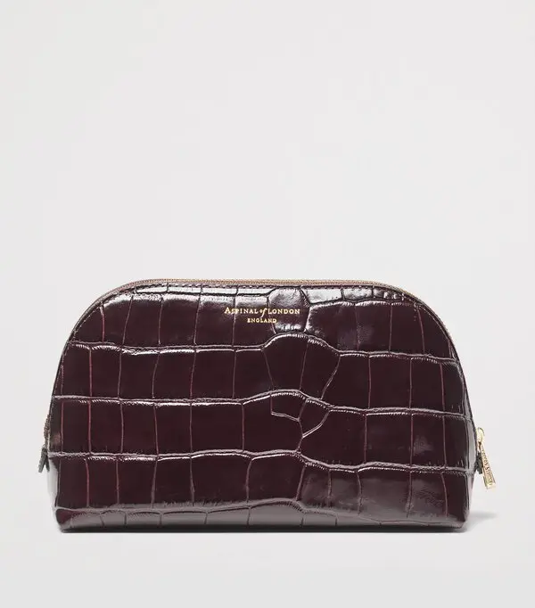 ASPINAL OF LONDON Small Leather Croc-embossed Cosmetic Case