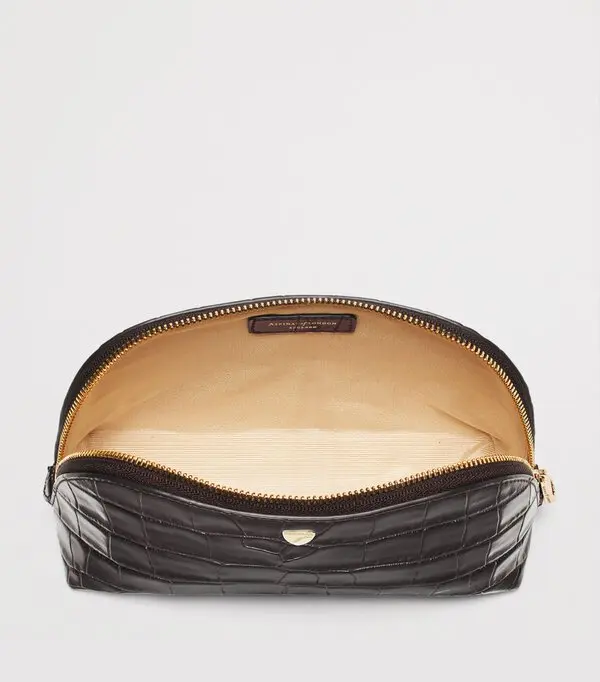 ASPINAL OF LONDON Small Leather Croc-embossed Cosmetic Case