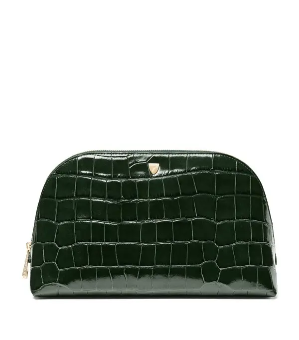 ASPINAL OF LONDON Large Leather Croc-embossed Cosmetic Case - Green
