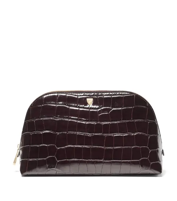 ASPINAL OF LONDON Large Leather Croc-embossed Cosmetic Case - Brown