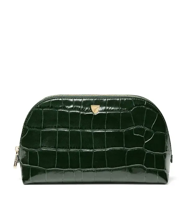 ASPINAL OF LONDON Small Leather Croc-embossed Cosmetic Case - Green