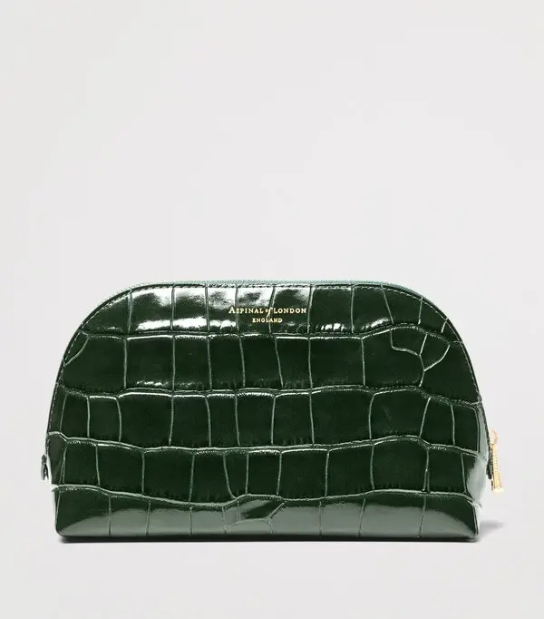 ASPINAL OF LONDON Small Leather Croc-embossed Cosmetic Case