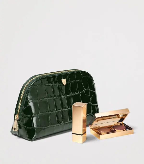 ASPINAL OF LONDON Small Leather Croc-embossed Cosmetic Case
