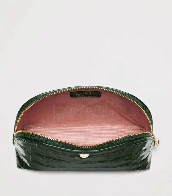 ASPINAL OF LONDON Small Leather Croc-embossed Cosmetic Case