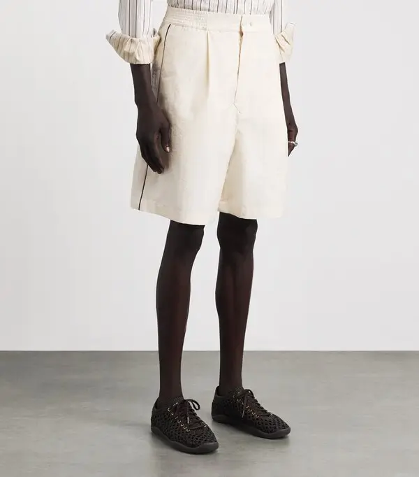 Jacquemus Pleated Pyjama Shorts With Contrast Piping - White