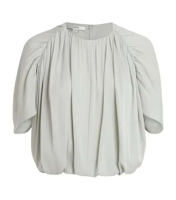 Vince Stretch-silk Cape-sleeve Bubble Blouse - Green