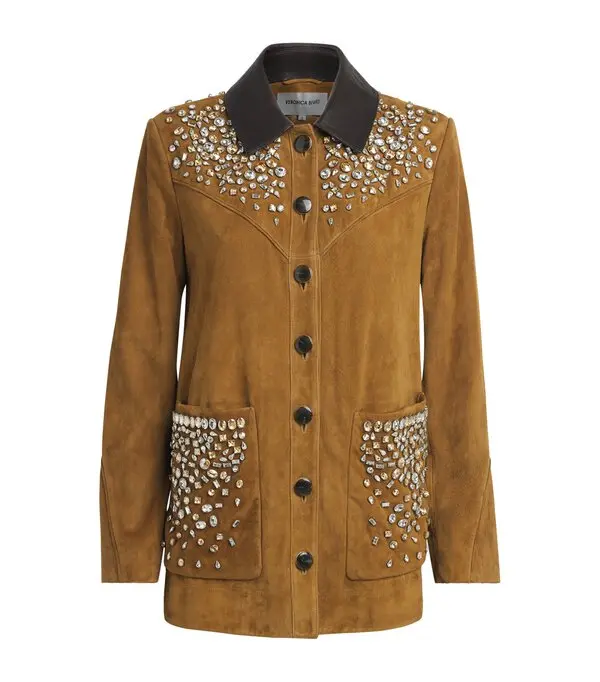 Veronica Beard Suede Embellished Shannon Jacket - Brown
