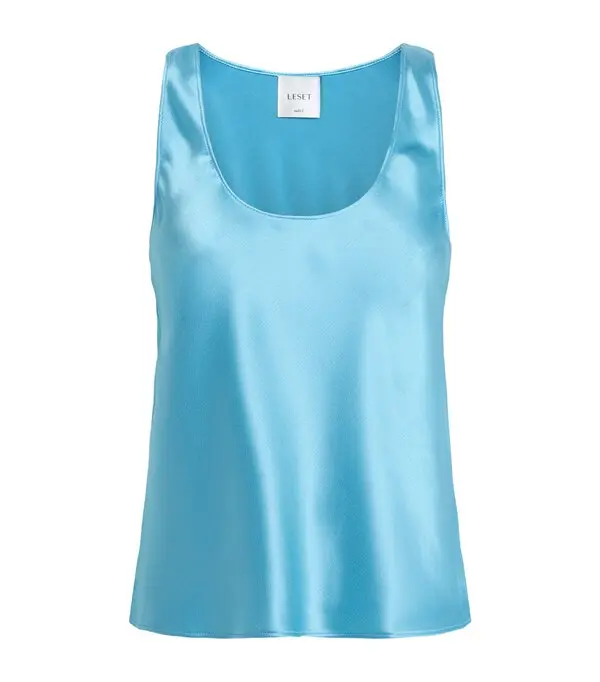 LESET Satin Barb Tank Top - Blue