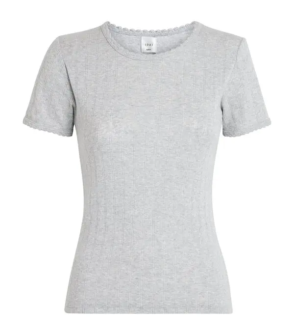 LESET Cotton Pointelle Short-sleeve T-shirt - Grey