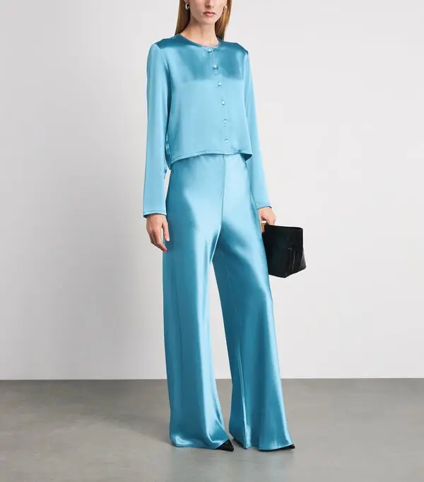 LESET Satin Barb Cardigan - Blue