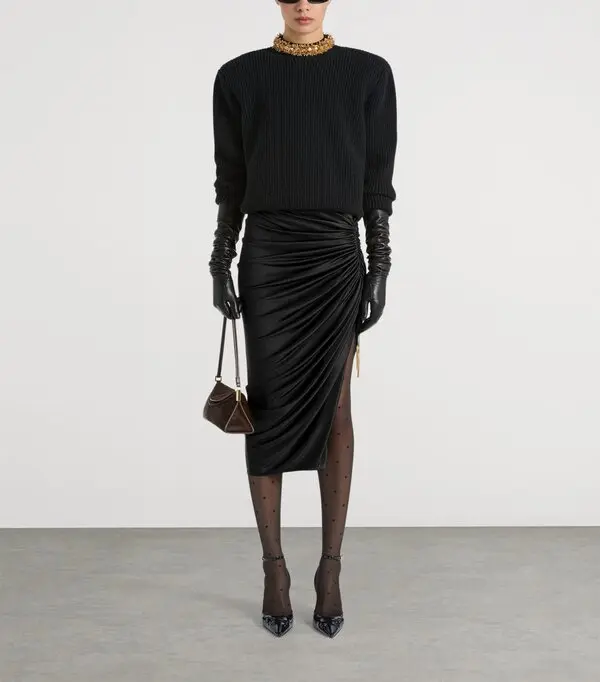 Balmain Jersey Ruched Midi Skirt