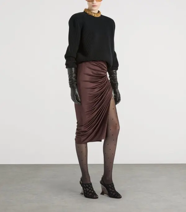 Balmain Jersey Ruched Midi Skirt