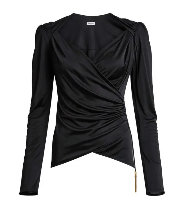 Balmain Jersey Draped Top - Black