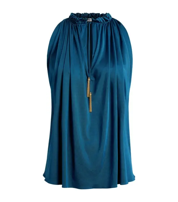 Balmain Jersey Pleated Sleeveless Top - Blue