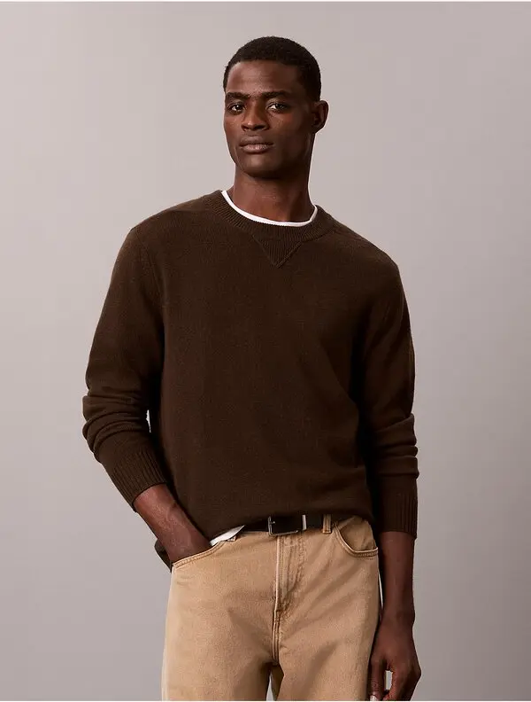 Calvin Klein Merino Wool Crewneck Sweater - Dark Coffee