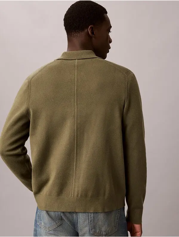 Calvin Klein Tech Knit Button Long Sleeve Polo Sweater - Olive Night