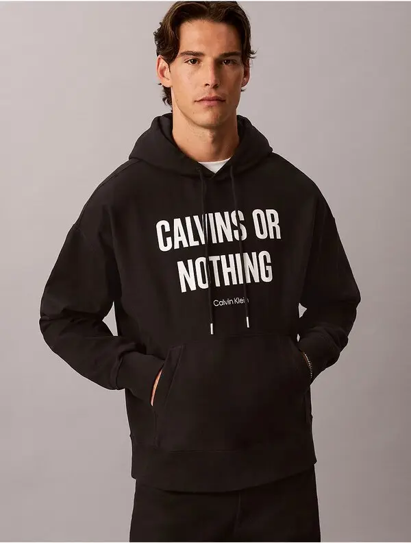 Calvin Klein Terry Calvins Or Nothing Graphic Relaxed Hoodie