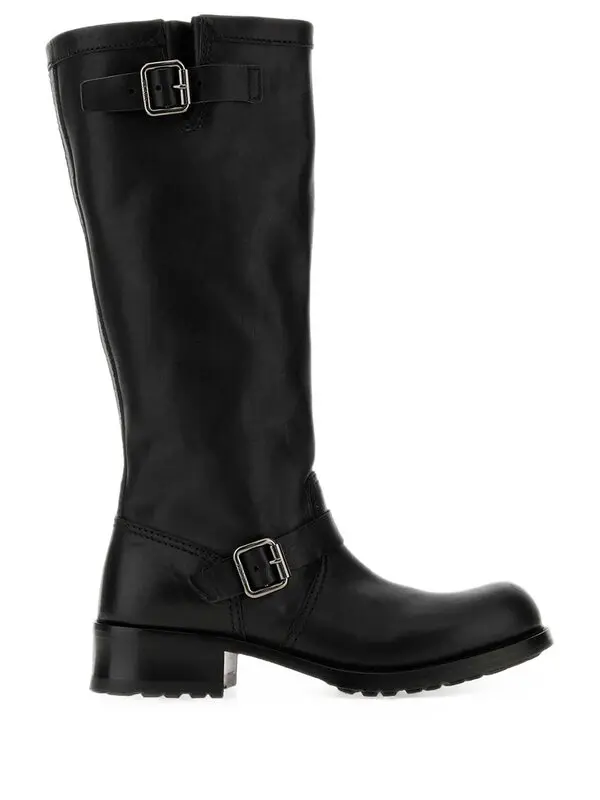 Prada Leather Boots With Double Buckle