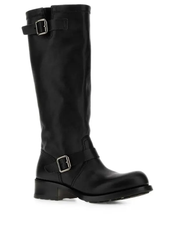 Prada Leather Double Buckle Boots
