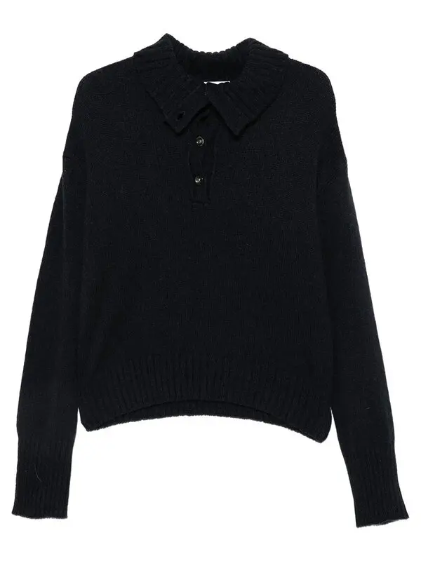 ROBERTO COLLINA Sweater With Buttoned Collar - Blue