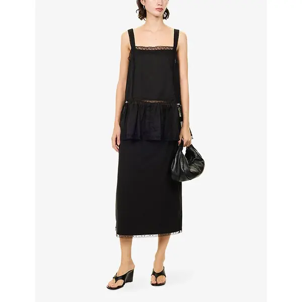 Dissh Rosin Lace Trim Cotton-blend Midi Skirt
