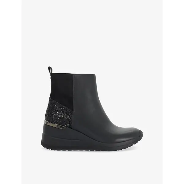 DUNE Epitome Leather Wedge Trainers - Black Leather