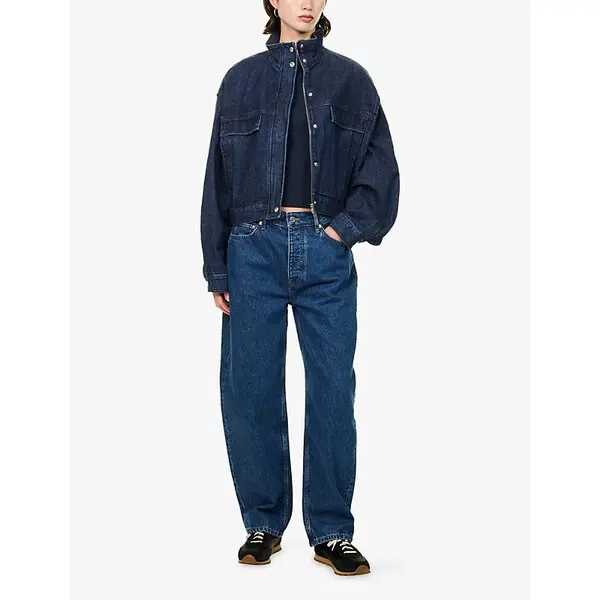 Good American Cotton-stretch Denim Bomber Jacket