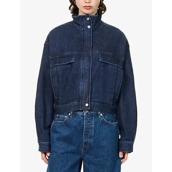 Good American Cotton-stretch Denim Bomber Jacket