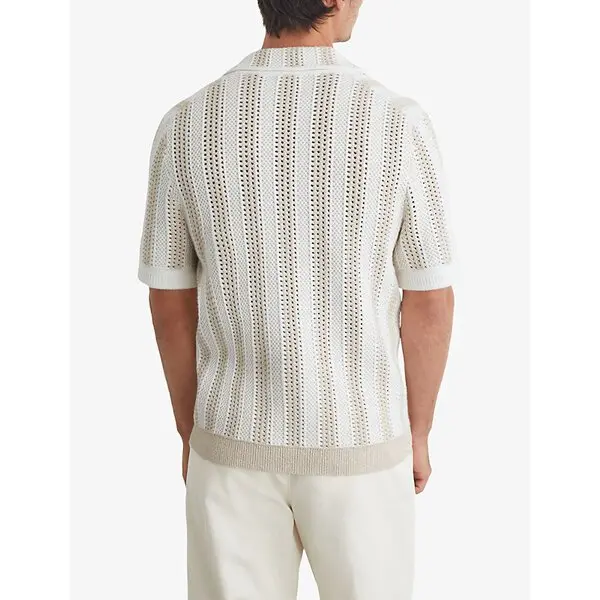 REISS Globe Crochet Stripe Cotton-blend Polo Shirt