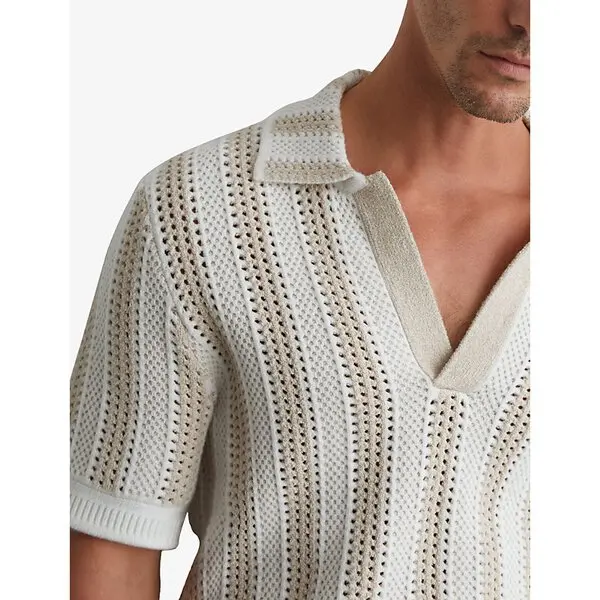 REISS Globe Crochet Stripe Cotton-blend Polo Shirt