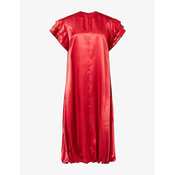 Noir Kei Ninomiya Balloon-hem Ruffle Satin Midi Dress - Red