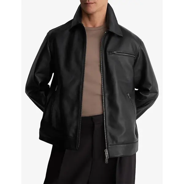 REISS Strader Zip-through Leather Jacket