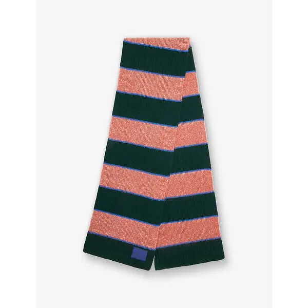 Paul Smith Striped Logo-patch Wool And Alpaca-blend Scarf - Green