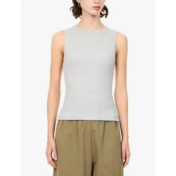Dissh Amara Boat-neck Cotton-blend Tank Top - Grey Marle