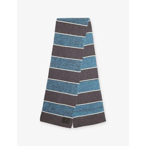 Paul Smith Striped Logo-embroidered Wool And Mohair Scarf - Grey