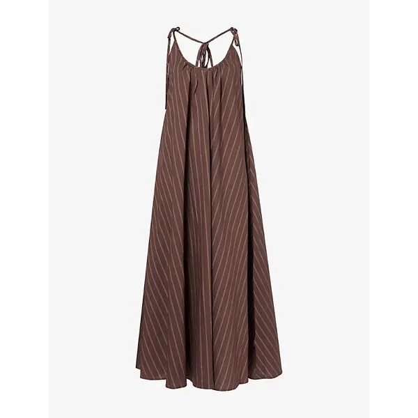 Dissh Fable Stripe Tie Cotton-blend Midi Dress - Choc