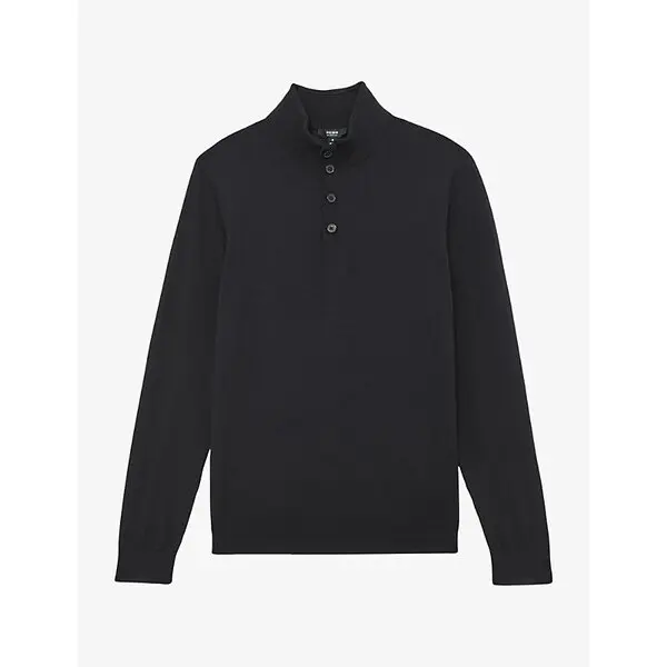 REISS Blackhall Half-zip Funnel-neck Merino Wool Jumper - Navy