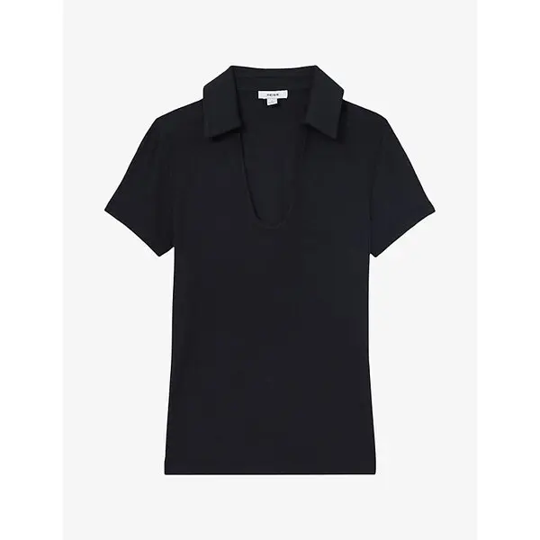 REISS Daria Scoop-neck Stretch-jersey Polo - Navy