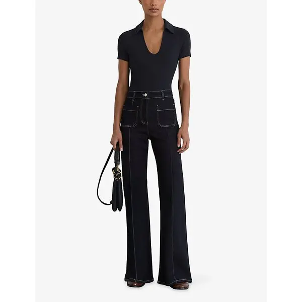 REISS Daria Scoop-neck Stretch-jersey Polo